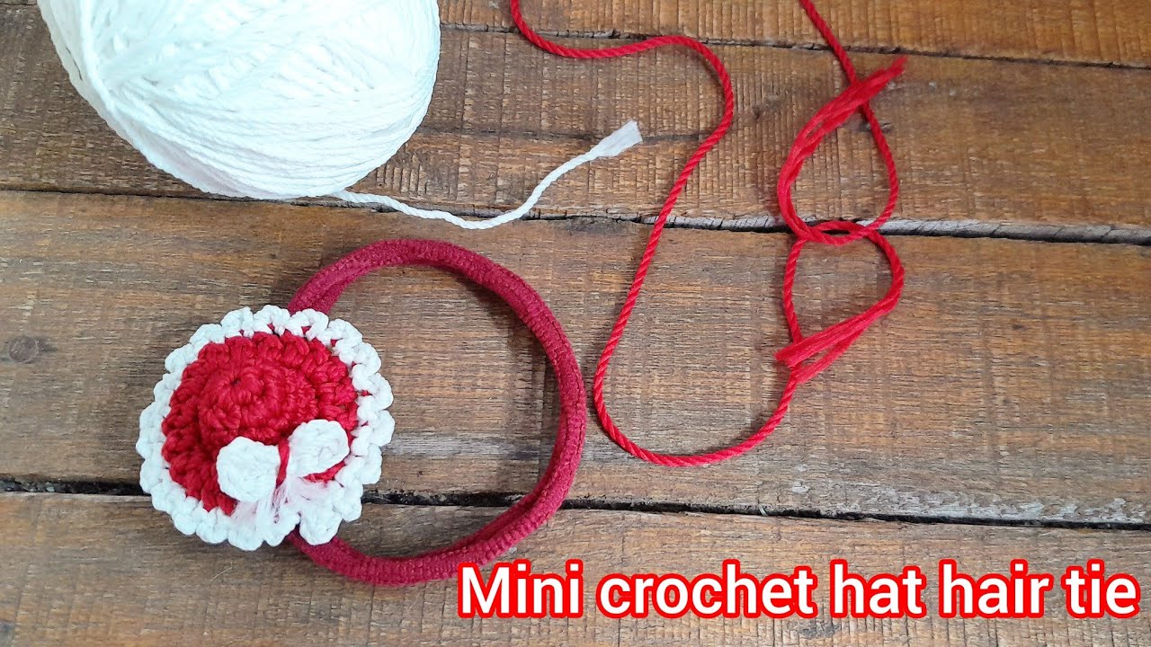 Mini crochet hat hair tie tutorial || ikat rambut rajut - YouTube