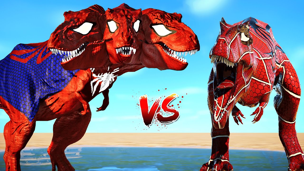 3 Head Spiderman T-REX vs All Spider-Man Big Carnivore Dinosaurs Fight ...