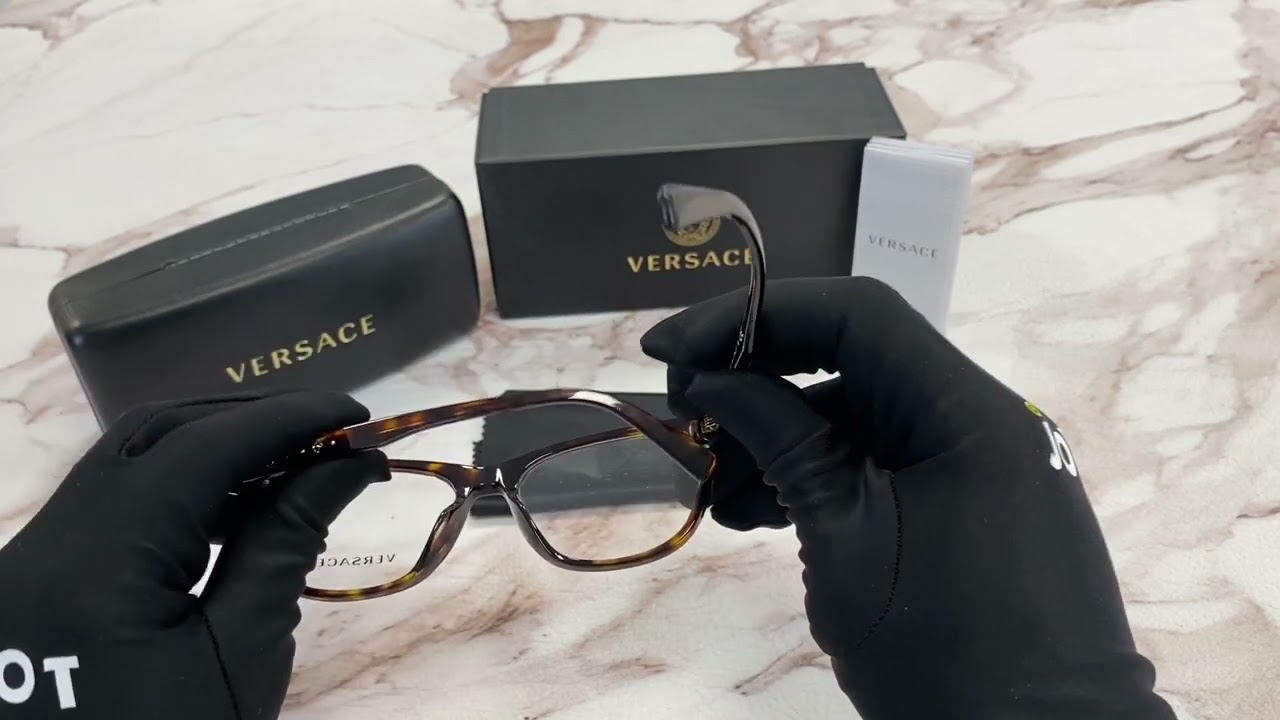 Versace Eyeglasses Model-VE3263B Color- 108 Dark Havana/Gold - YouTube