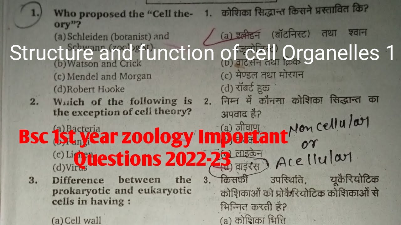 Bsc 1st year zoology important questions||Unita 1 Structure and ...