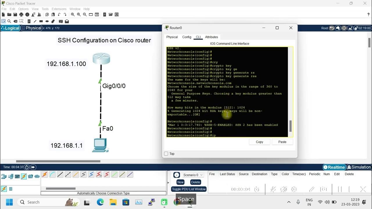 SSH Configuration on Cisco router // Packet tracer Lab // for beginners ...