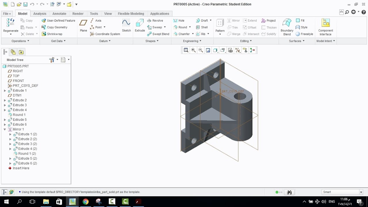 Example #2 how to draw part using creo parametric 2.0 - YouTube