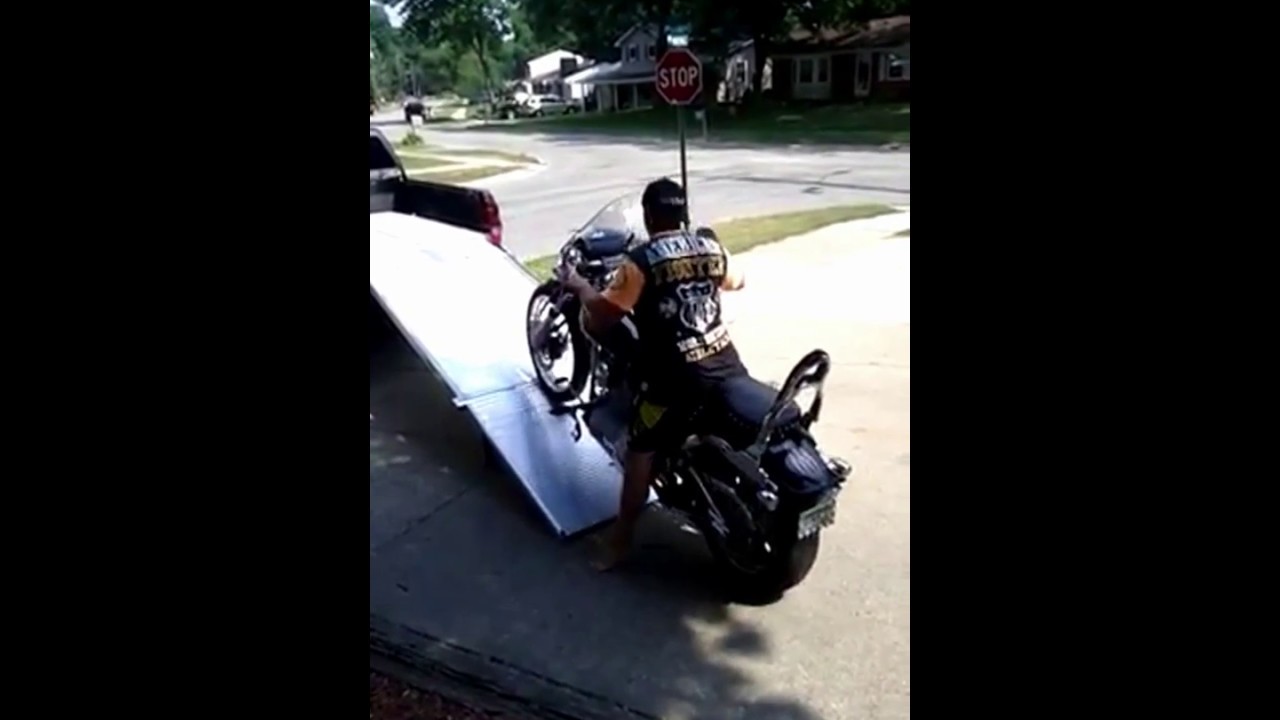 Loading motorcycle fail! Always load with a loadall ramp! - YouTube
