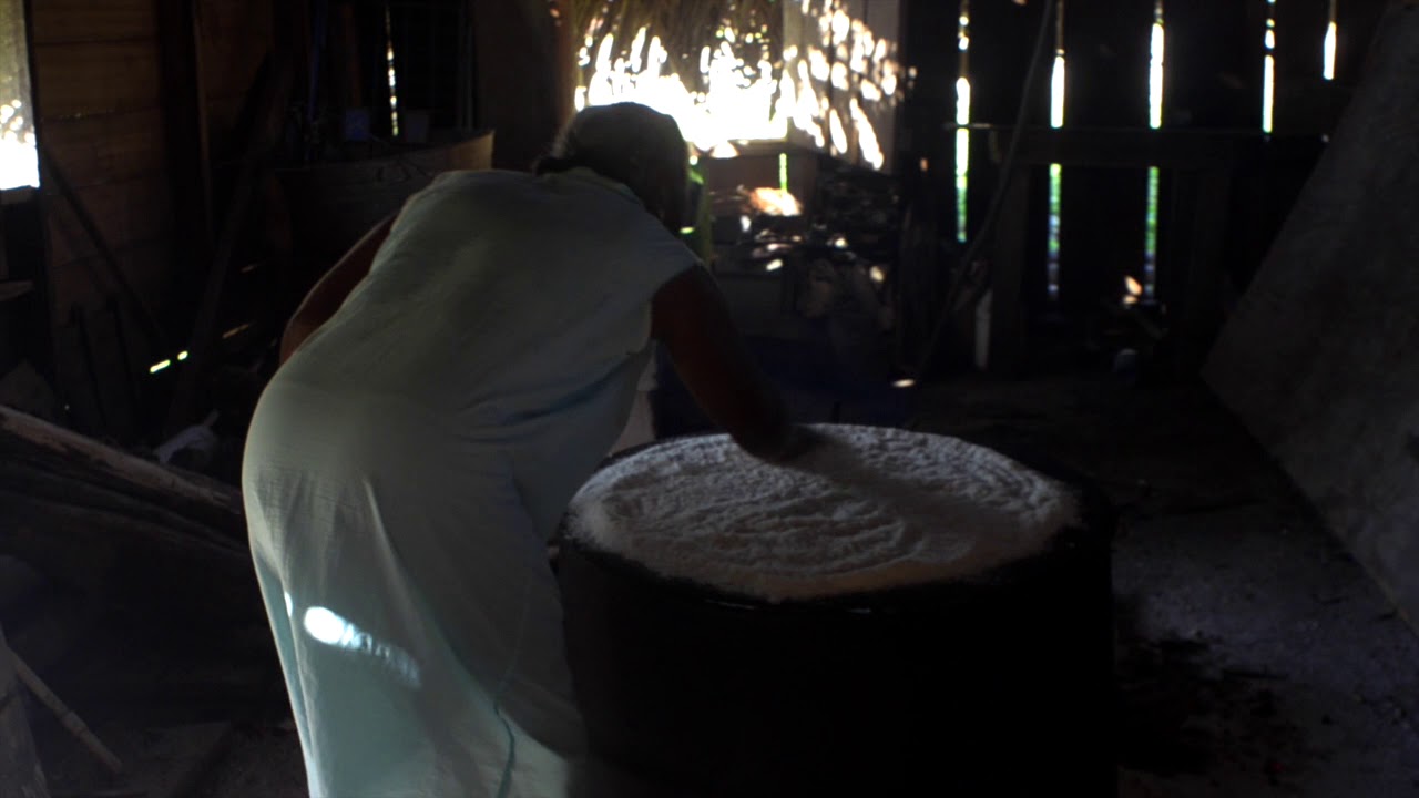 Garifuna cassava (Ereba) bread making Hopkins Village - YouTube