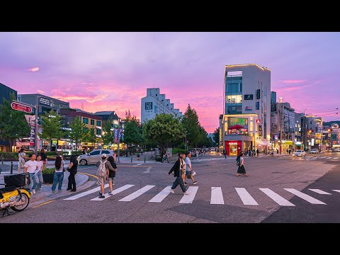 Magical Sunset Walk in Hongdae & Yeonnam | Cinematic Seoul Streets 4K HDR