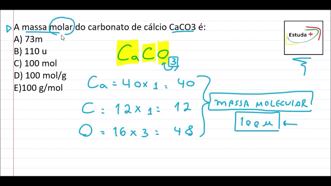 A massa molar do carbonato de cálcio CaCO3 é: - YouTube