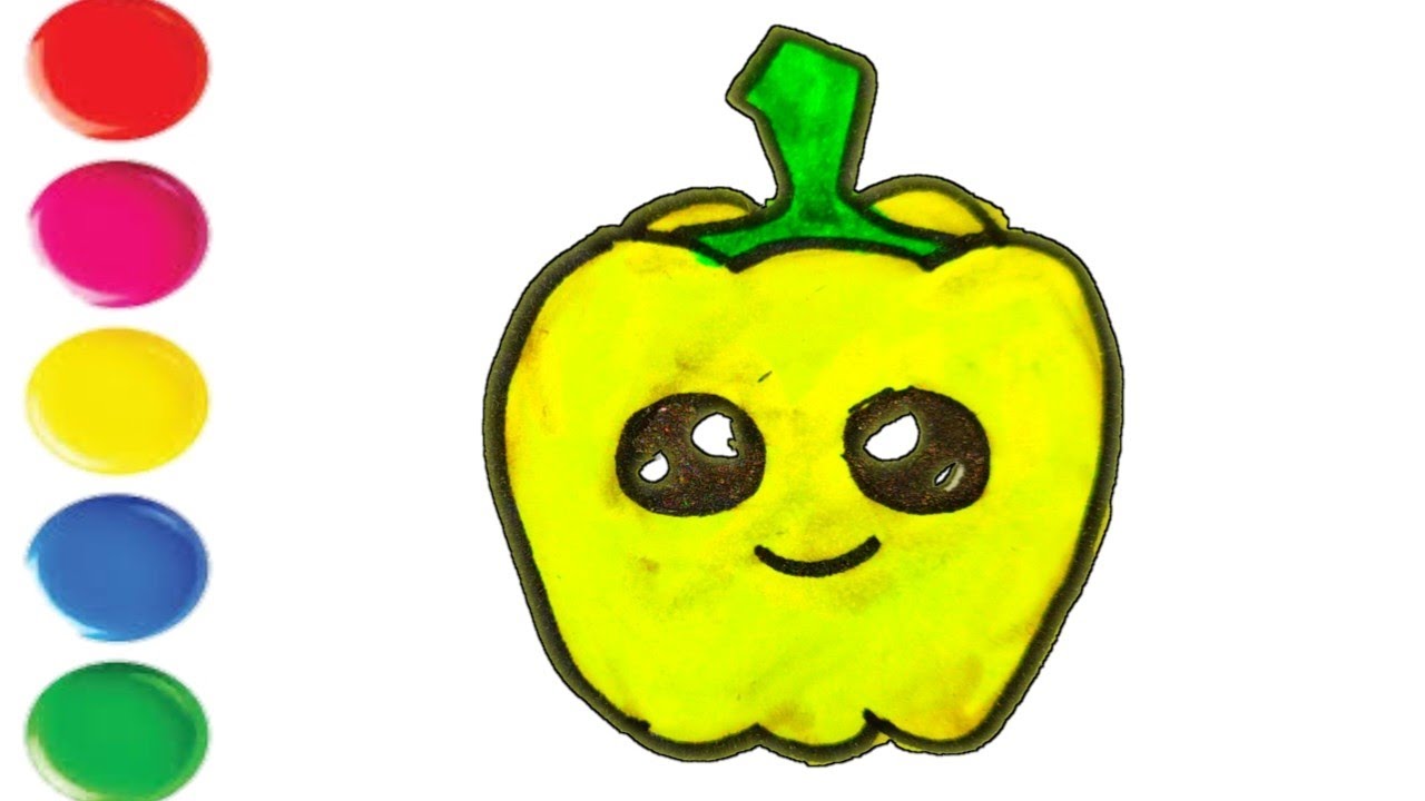 How To Draw a Cute Capsicum Drawing For Kids and toddlers applying ...