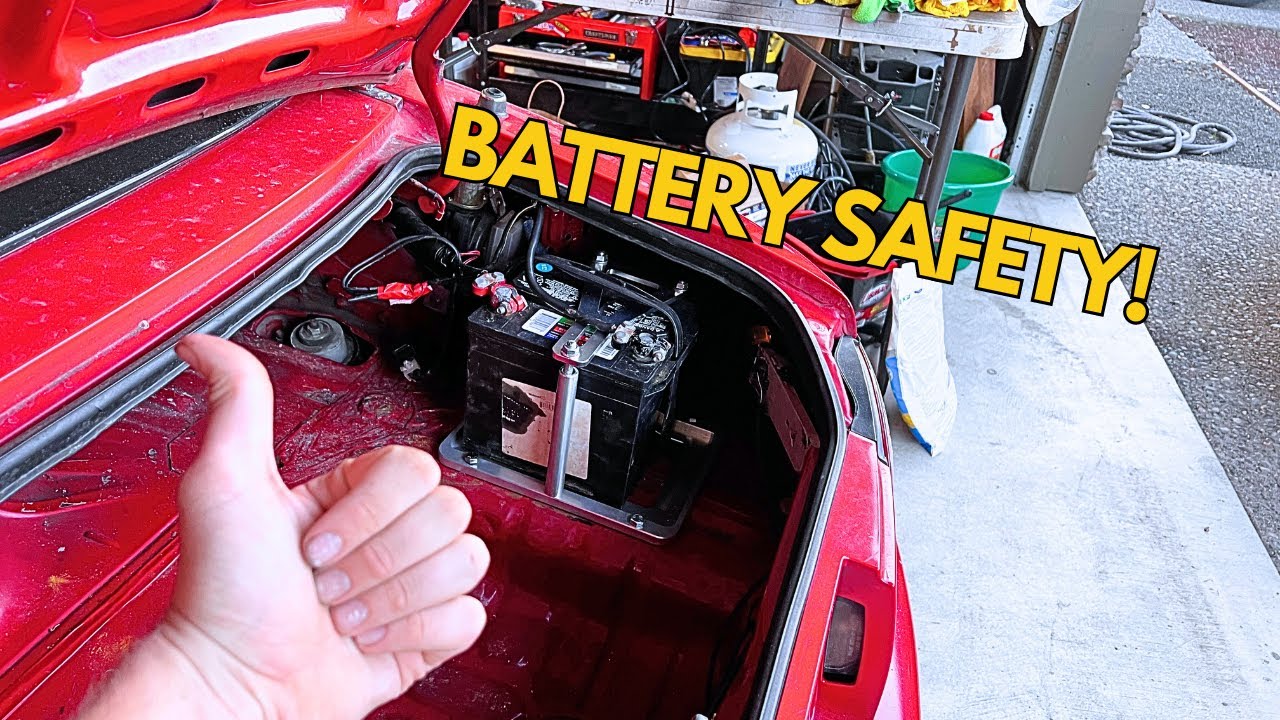 Miata DIY Battery tie down. NO MORE JUNK IN THE TRUNK! - YouTube