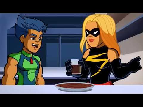 Cartoon Giantess - Ms. Marvel and Reptil (Super Hero Squad)