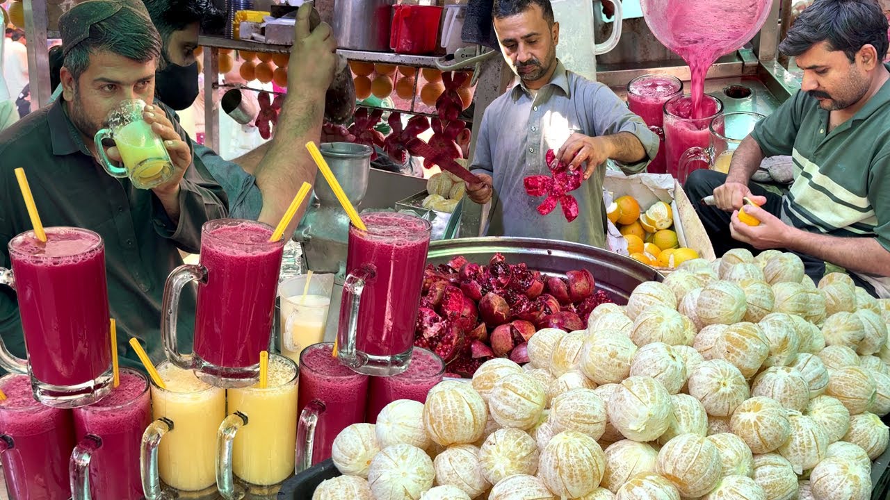 REFRESHING ORANGE AND POMEGRANATE JUICE | Original Orange Juice Making ...