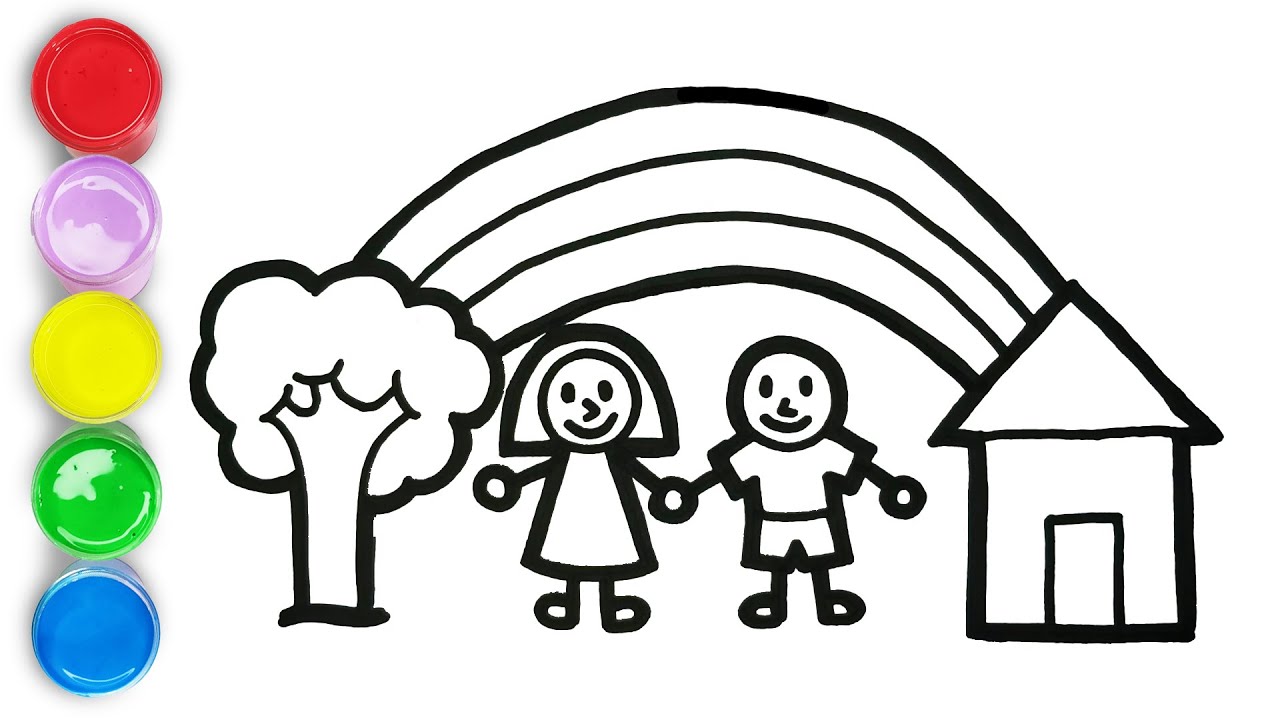Step-by-Step Drawing: Playful Children, a Quaint House, Tree, and ...