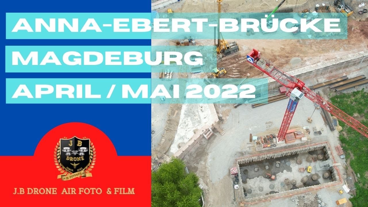 Anna Ebert Brücke Magdeburg April / Mai 2022: Es geht voran, die ersten Seile werden angebracht ...