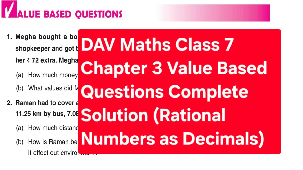 DAV MATHS CLASS 7 CHAPTER 3 VALUE BASED QUESTIONS COMPLETE SOLUTION # ...