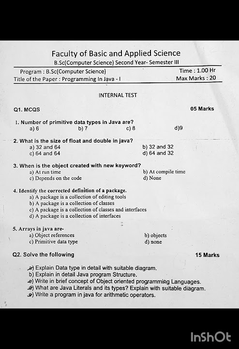 JAVA question paper BCS (Internal exam) - YouTube