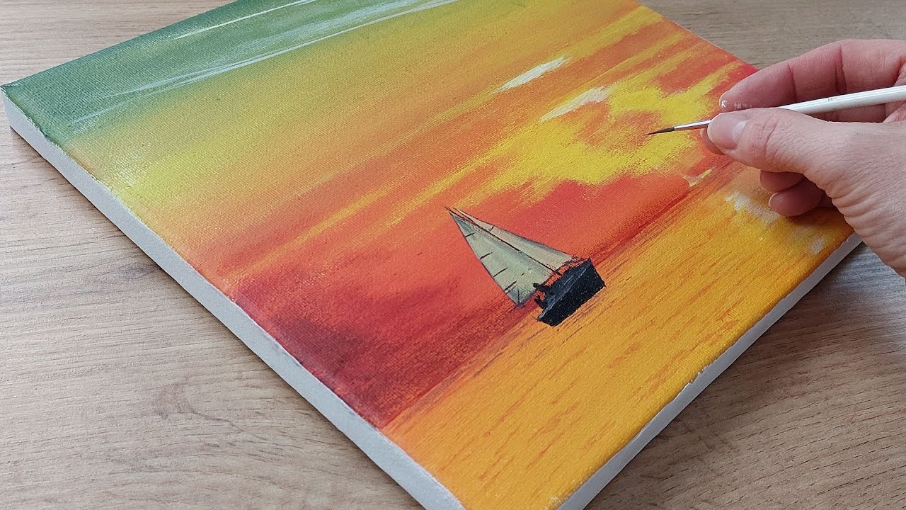 Seascape drawing / Boat drawing / painting for Beginners / STEP by STEP ...