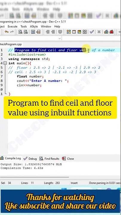 Floor and Ceil function with example in C++ | #shorts #viral #c++ - YouTube