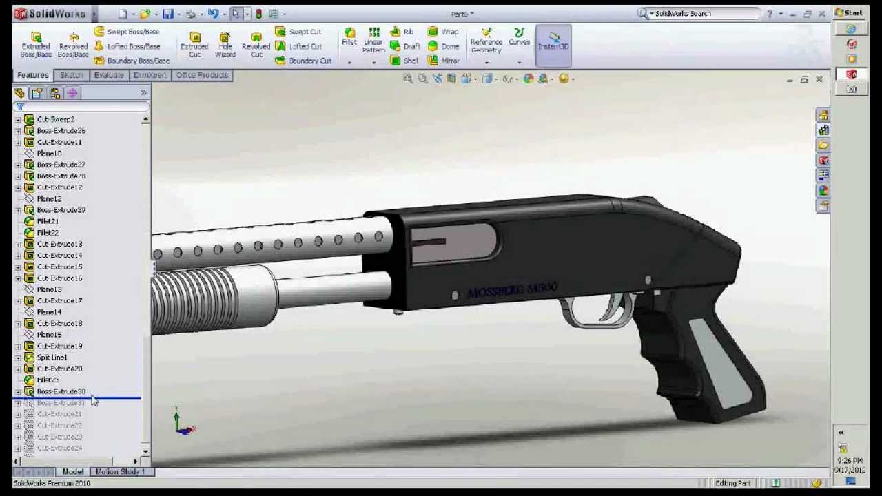 Shotgun designed in SolidWorks (Mossberg 500) - YouTube