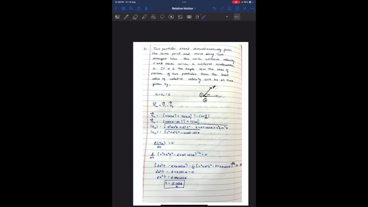 Two particles start simultaneously from the same point and move along to straight lines One with ...