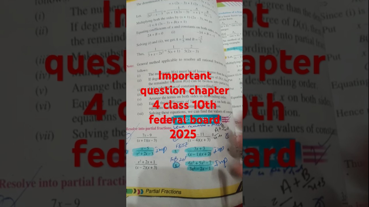 Important question chapter 4 class 10 math federal board national book ...