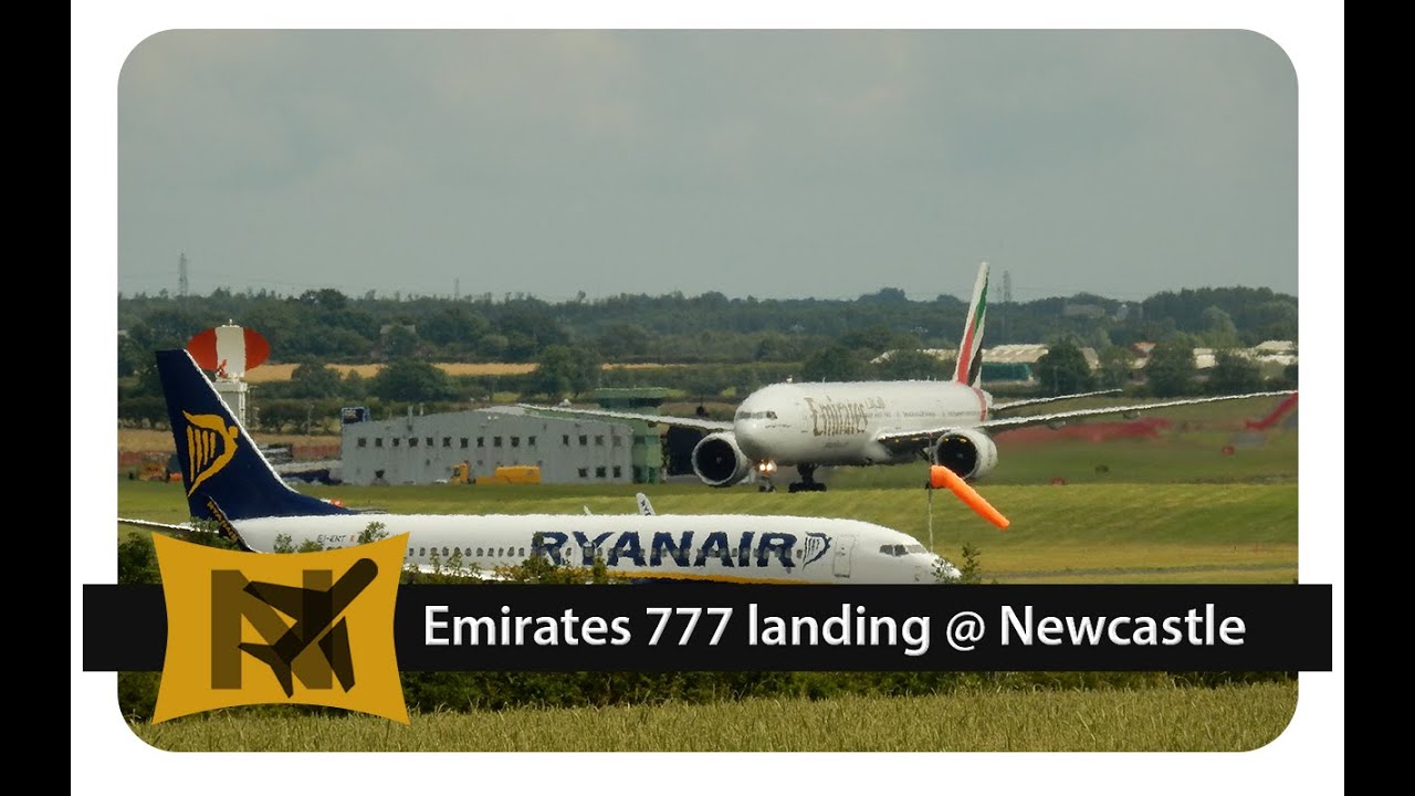 Newcastle International spotting - Emirates 777 GE90 landing(HD) - YouTube