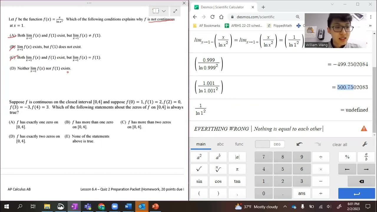 [AP Calculus AB] Quiz 2 (Multiple Choice -- Riemann Sums/Continuity/IVT ...