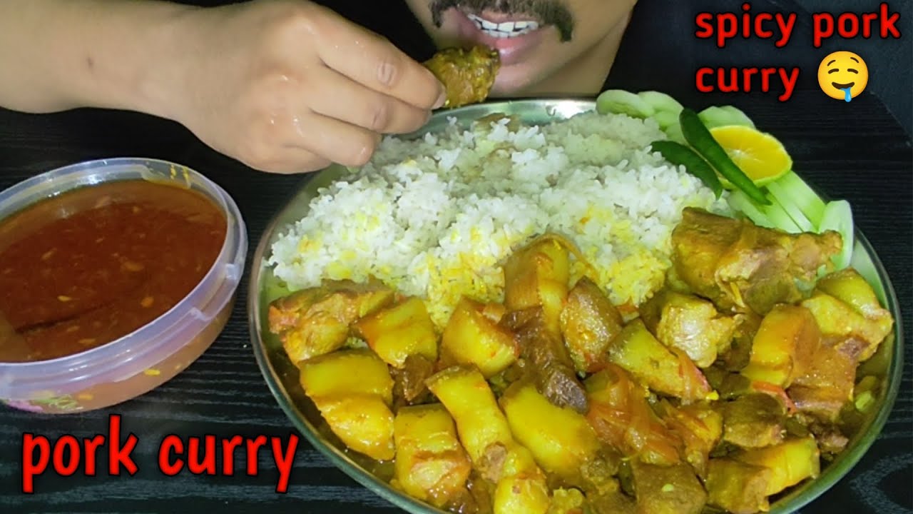 Pork Curry And Rice | Spicy Pork Curry And Rice Eating Challenge - YouTube
