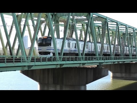 【江戸川橋梁】JR総武本線（総武快速線・総武緩行線）通過シーン集 E217系,E231系500番台,E259系 - YouTube