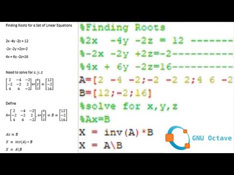 Finding Roots if Linear three linear equations using Matrix- Octave - YouTube