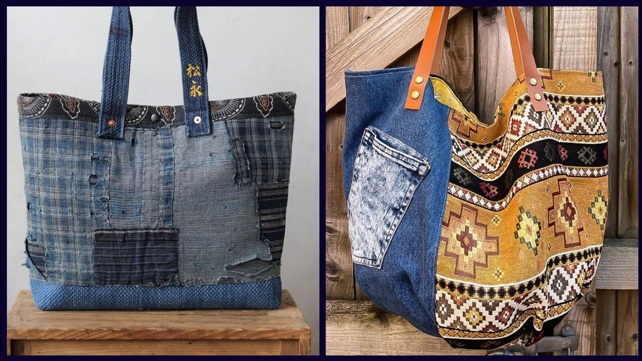 Most elegant &stunning denim patchwork shoulder handbags collection ...