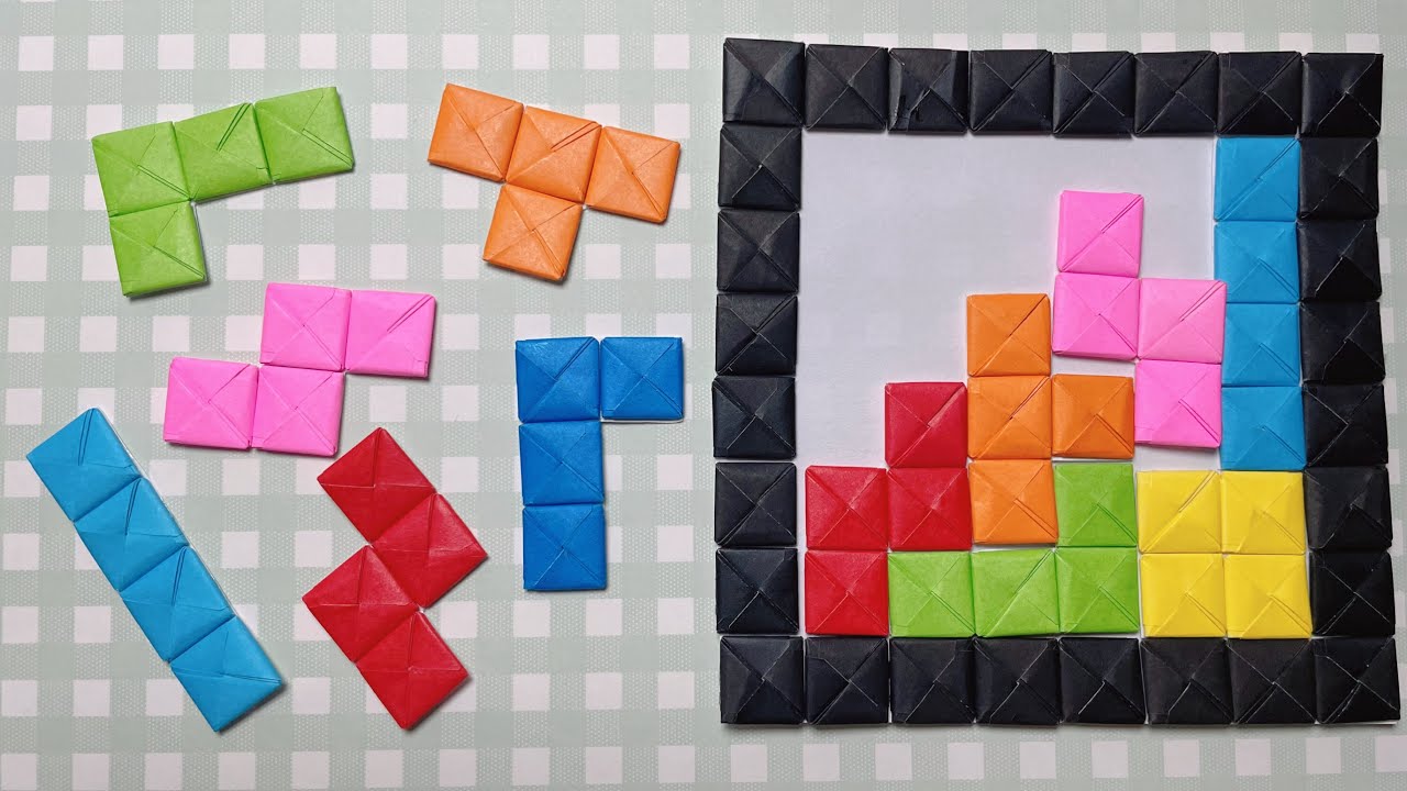 【cute craft】origami TETRIS puzzle game👾🎮折り紙テトリス👾 - YouTube