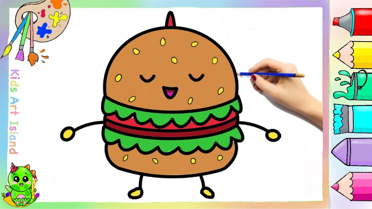How to draw a burger step by step easily|easy burger to draw for ...