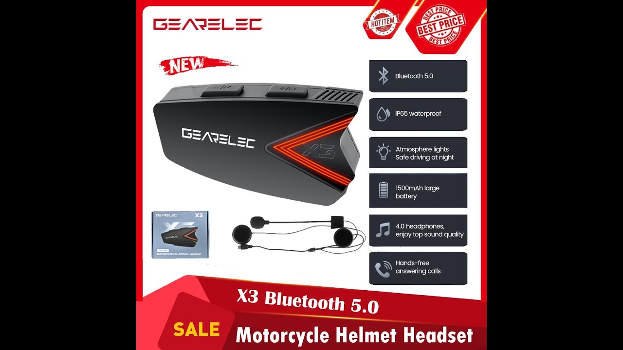 GEARELEC X3 Bluetooth 5.0 Motorcycle Helmet Headset - YouTube