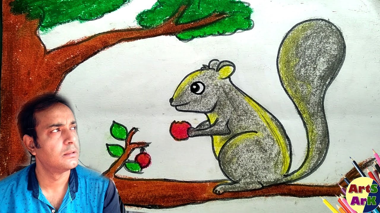 The Squirrel Drawing easy | Arts Ark | How to draw Squirrel step by ...