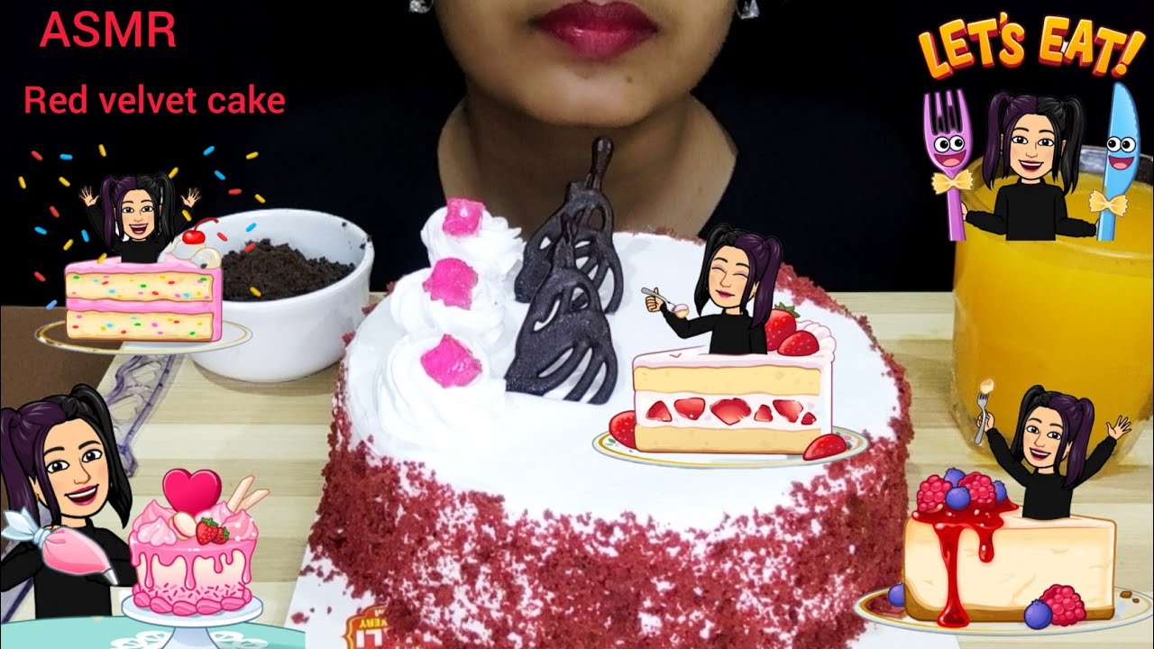 ASMR EATING:)RED VELVET CAKE, CHOCOLATE TOPPINGS#bigbites #yunikoasmr # ...