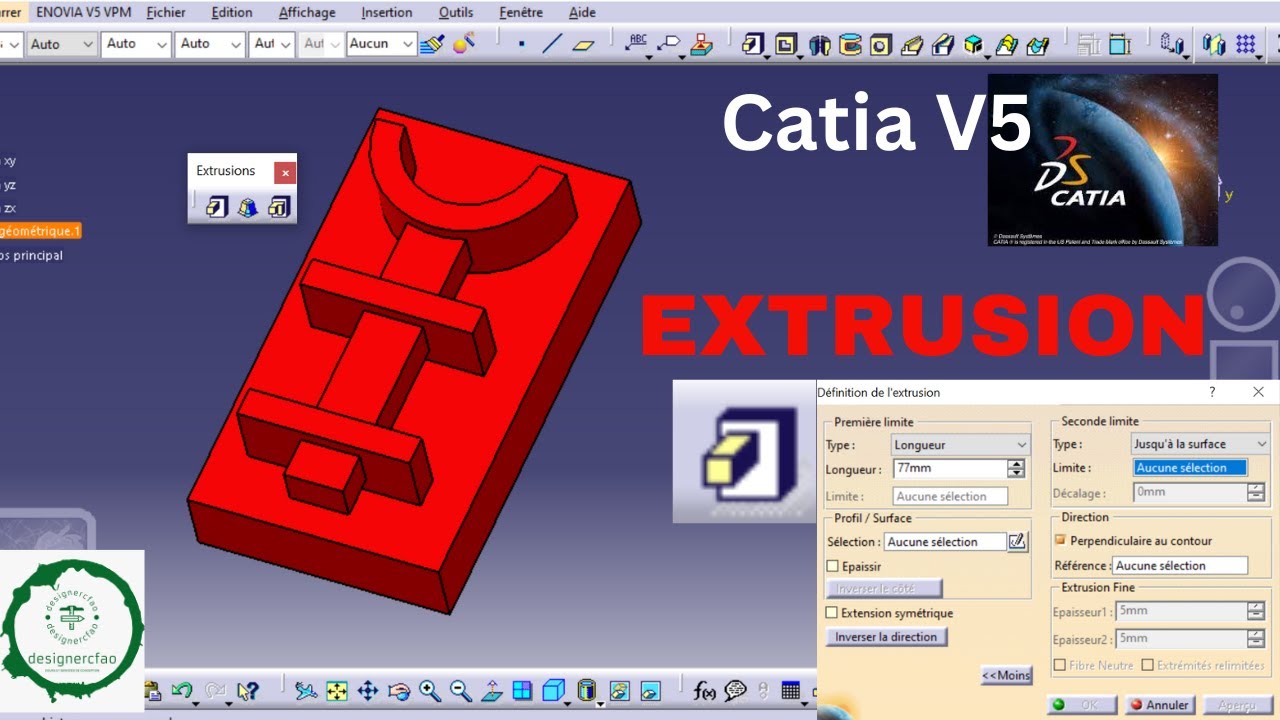Catia V5 _ Part Design 1-EXTRUSION - YouTube