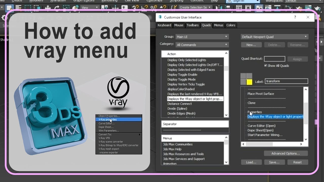 How to add vray menu to right click menu l اضافه کردن منو وی ری - YouTube