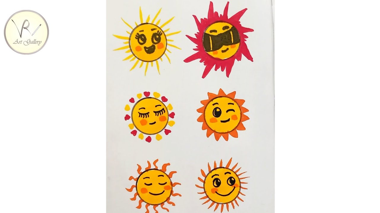 How to draw six different types of Sun Drawing || #drawing #youtube ...