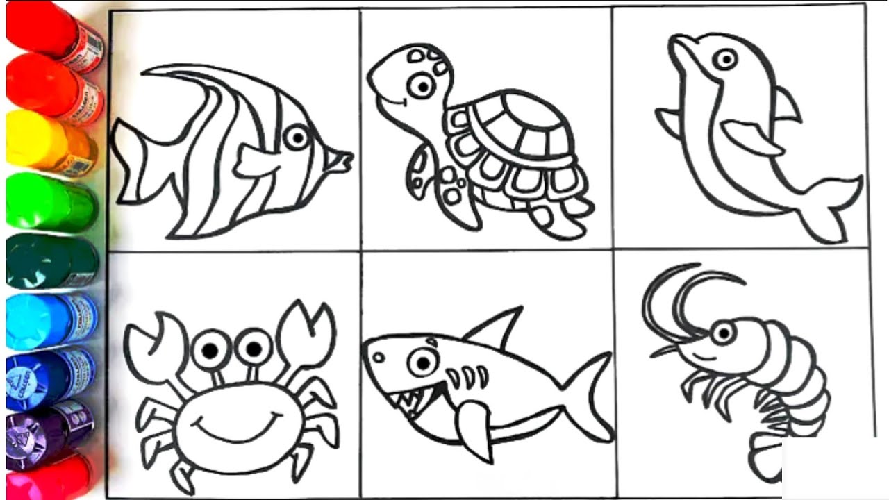 How To Draw Sea Animals | Shark 🦈 Fish 🐠 Turtle 🐢 And Others Drawing ...