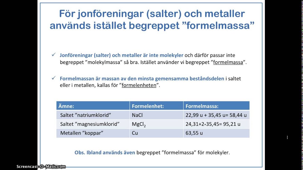 Beräkna molekyl- och formelmassa - YouTube