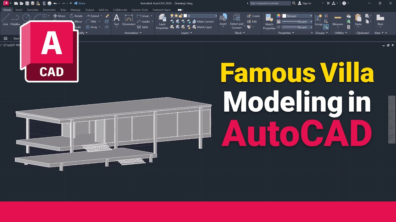 3D Modeling Farnsworth House in AutoCAD 🏡 | Mies van der Rohe ...