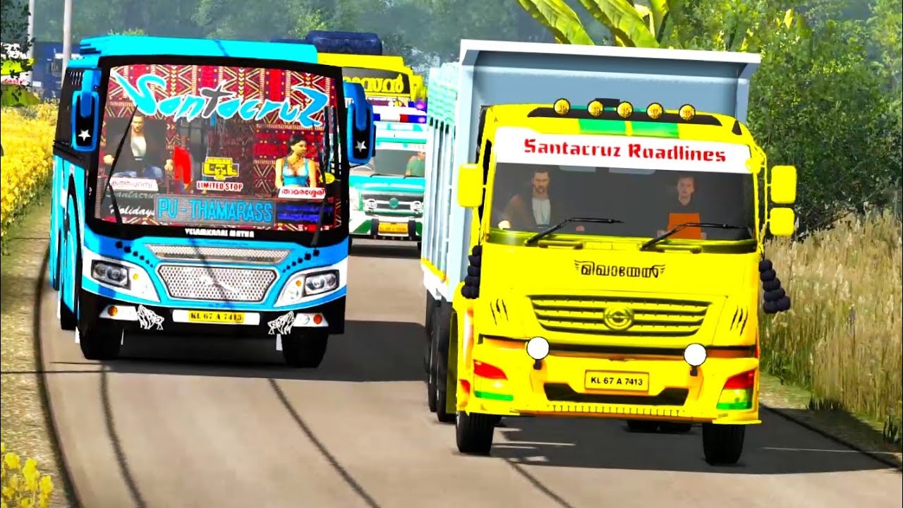 Kerala Private Bus v/s Bharath benz Lorry Mod, dangerous overtaking in ...