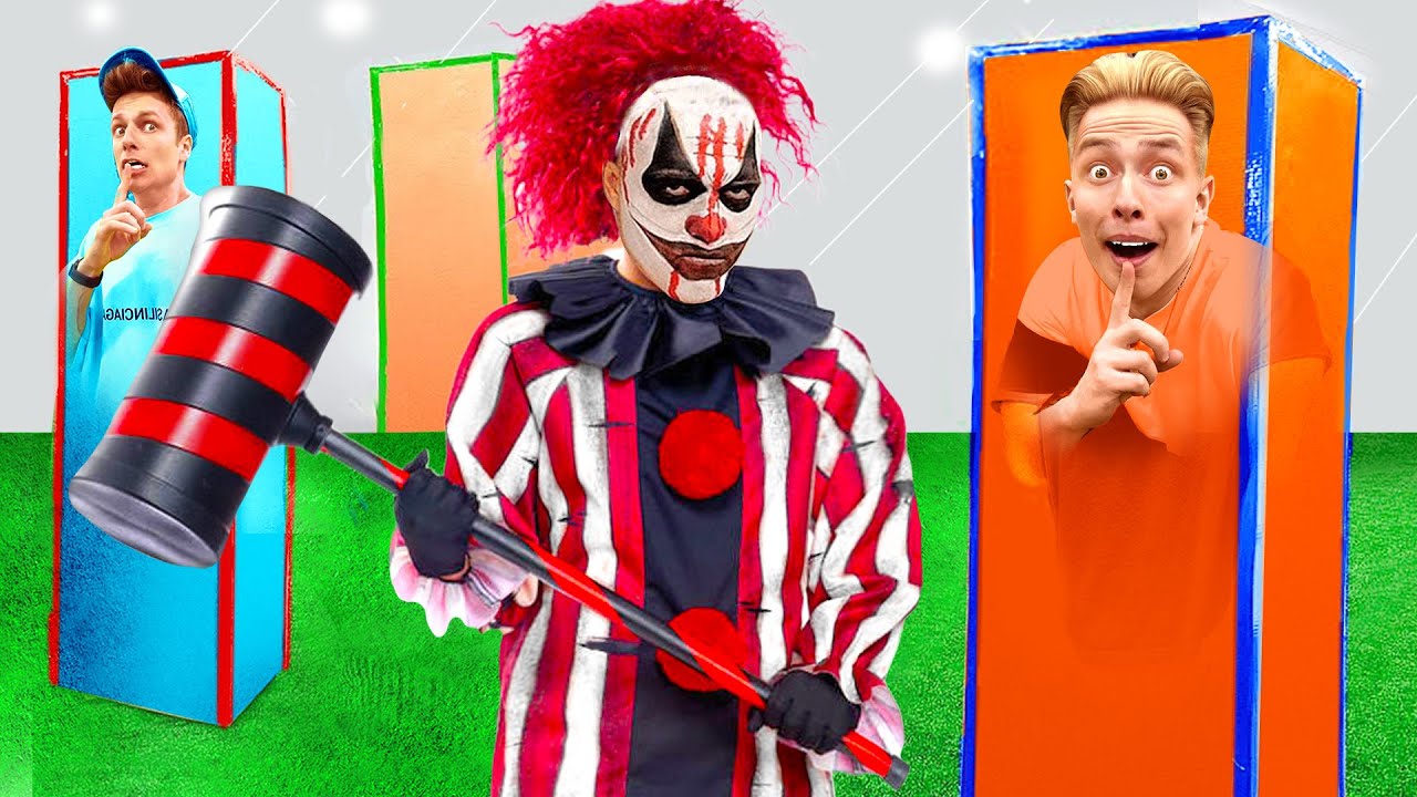 EXTREME HIDE AND SEEK IN BOXES FROM CLOWNS CHALLENGE ! - YouTube