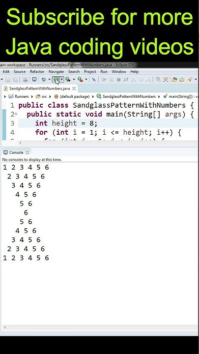 Java Sandglass Pattern With Numbers Program #shorts - YouTube