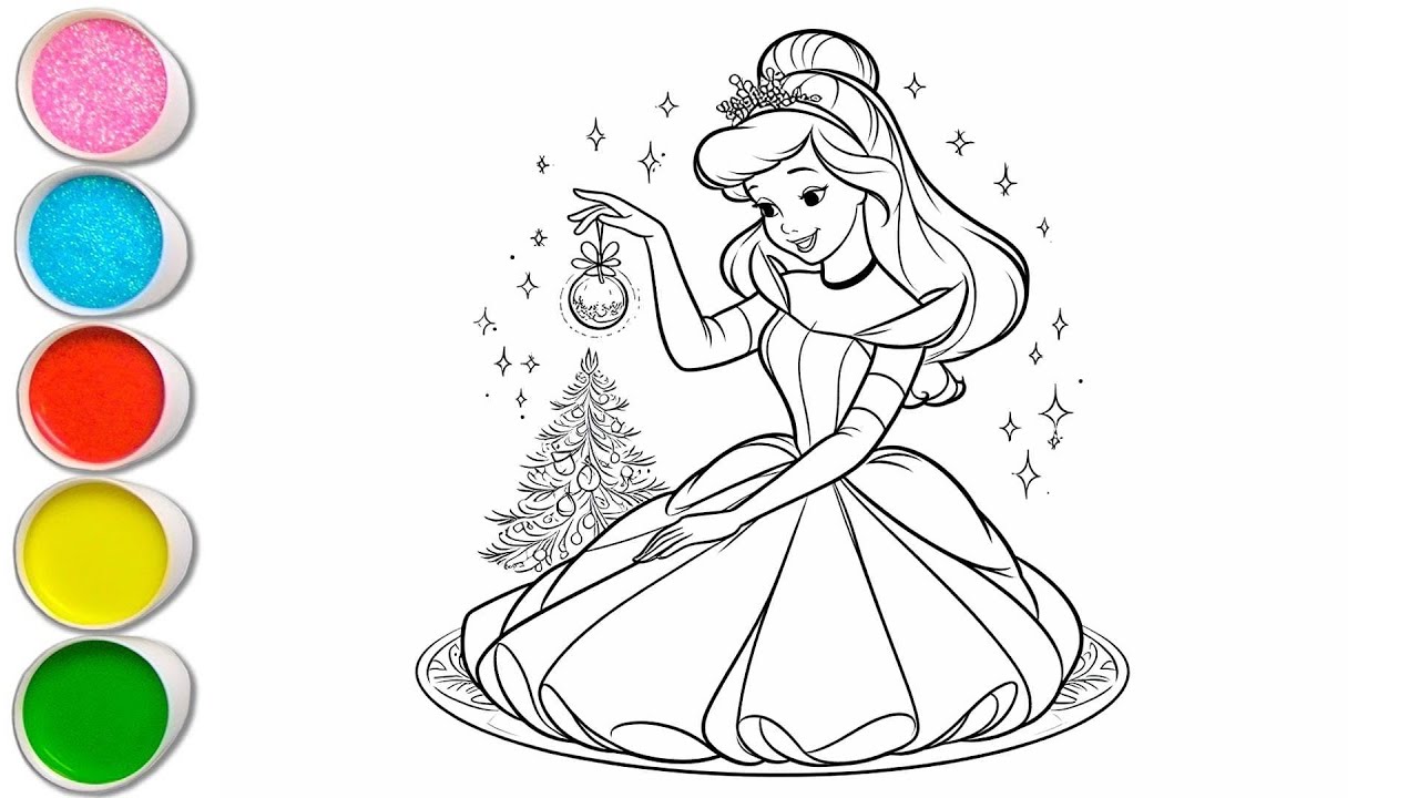 Beautiful Christmas Princess Drawing for kids, Painting & Coloring Step ...