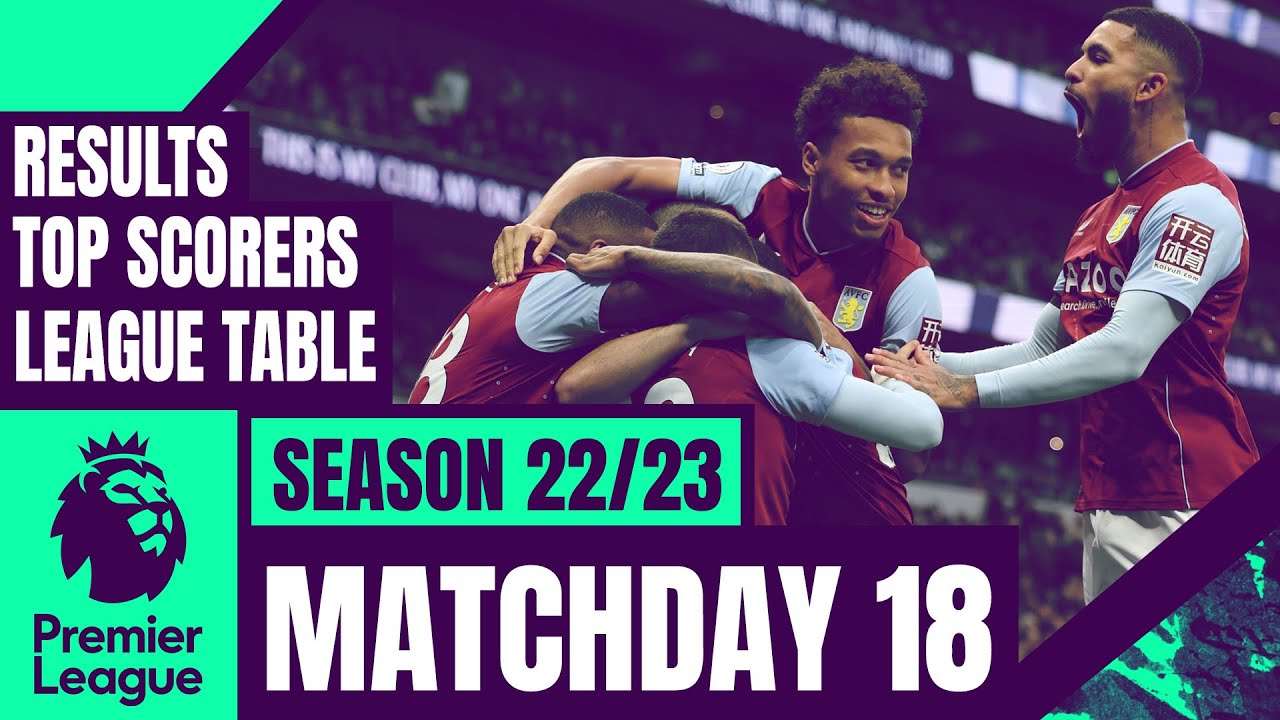 ENGLISH PREMIER LEAGUE │MATCHDAY 18 │Results League Table Top Scorers ...