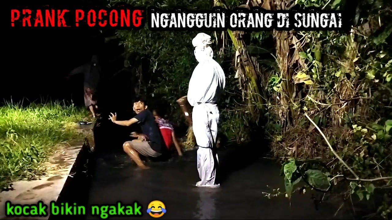 Prank pocong suka ngintip cowok mandi || mandi di sungai || auto bikin ...