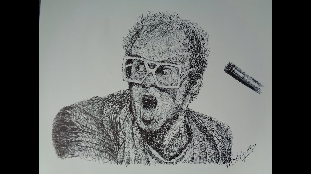 Dibujando a Elton John joven con bolígrafo - Drawing young Elton John ...