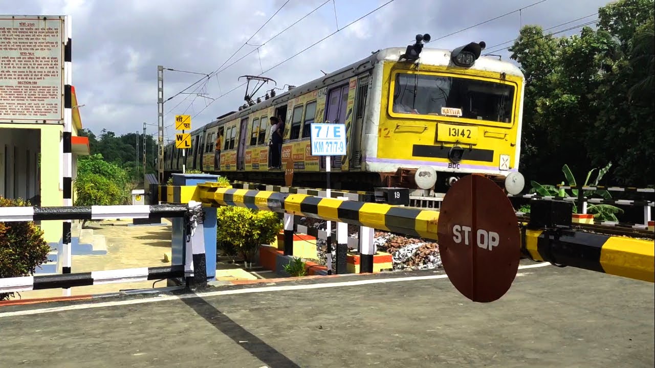 Old Model EMU Local Through Passing From Level Crossing - YouTube