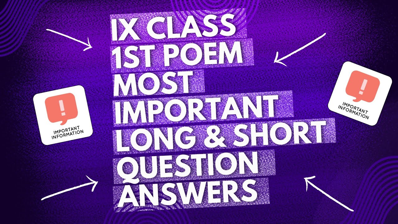 9th Class|1st Poem|Most Important Short And Long Question's - YouTube