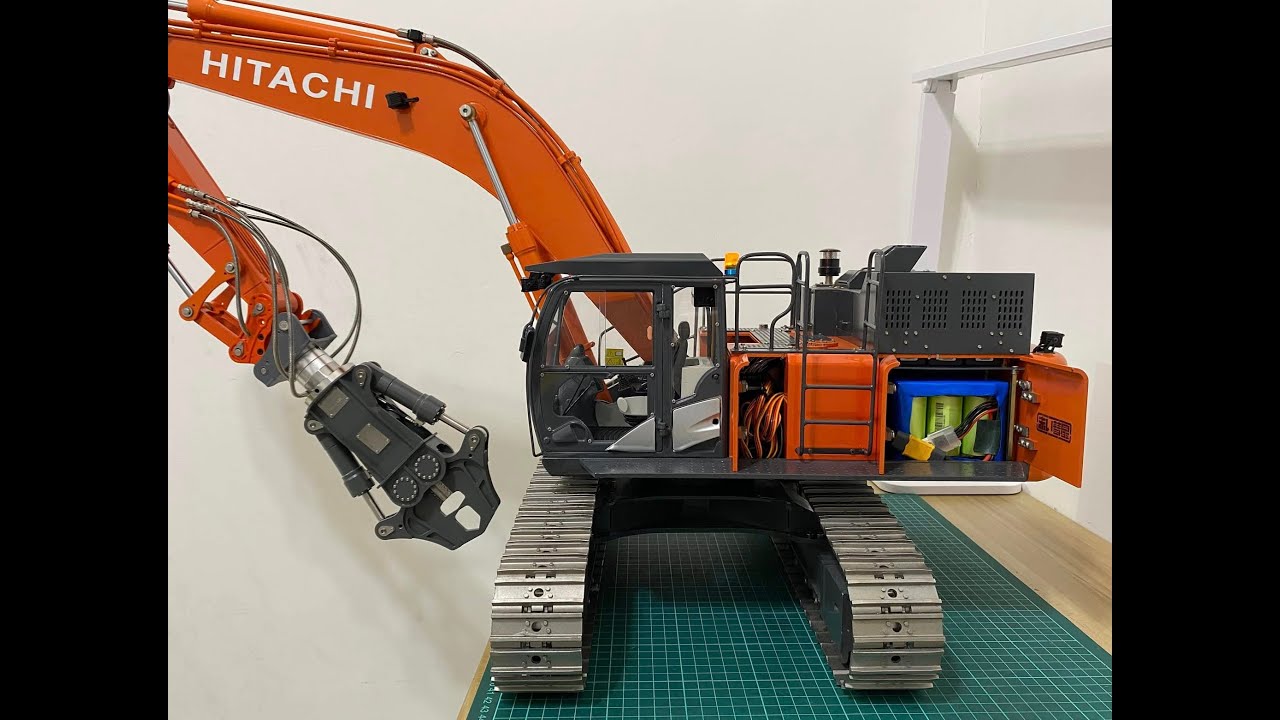 RC 1/12 hitachi 490 - shear attachment - YouTube